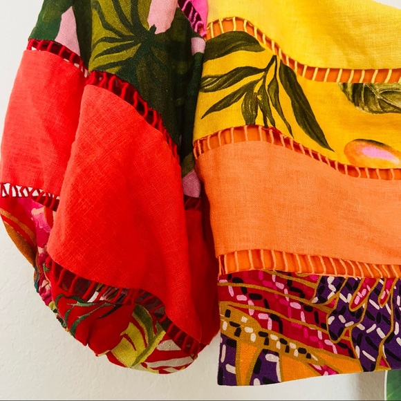 FARM Rio | Tops | Farm Rio Rainbow Mixed Prints Tiered Linen Blend Top ...